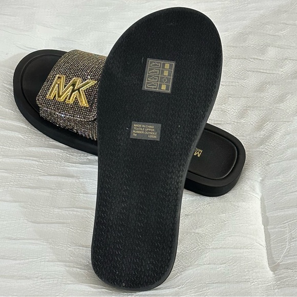 MICHAEL Michael Kors | Shoes | Michael Kors Mk Slides Metallic Logo ...